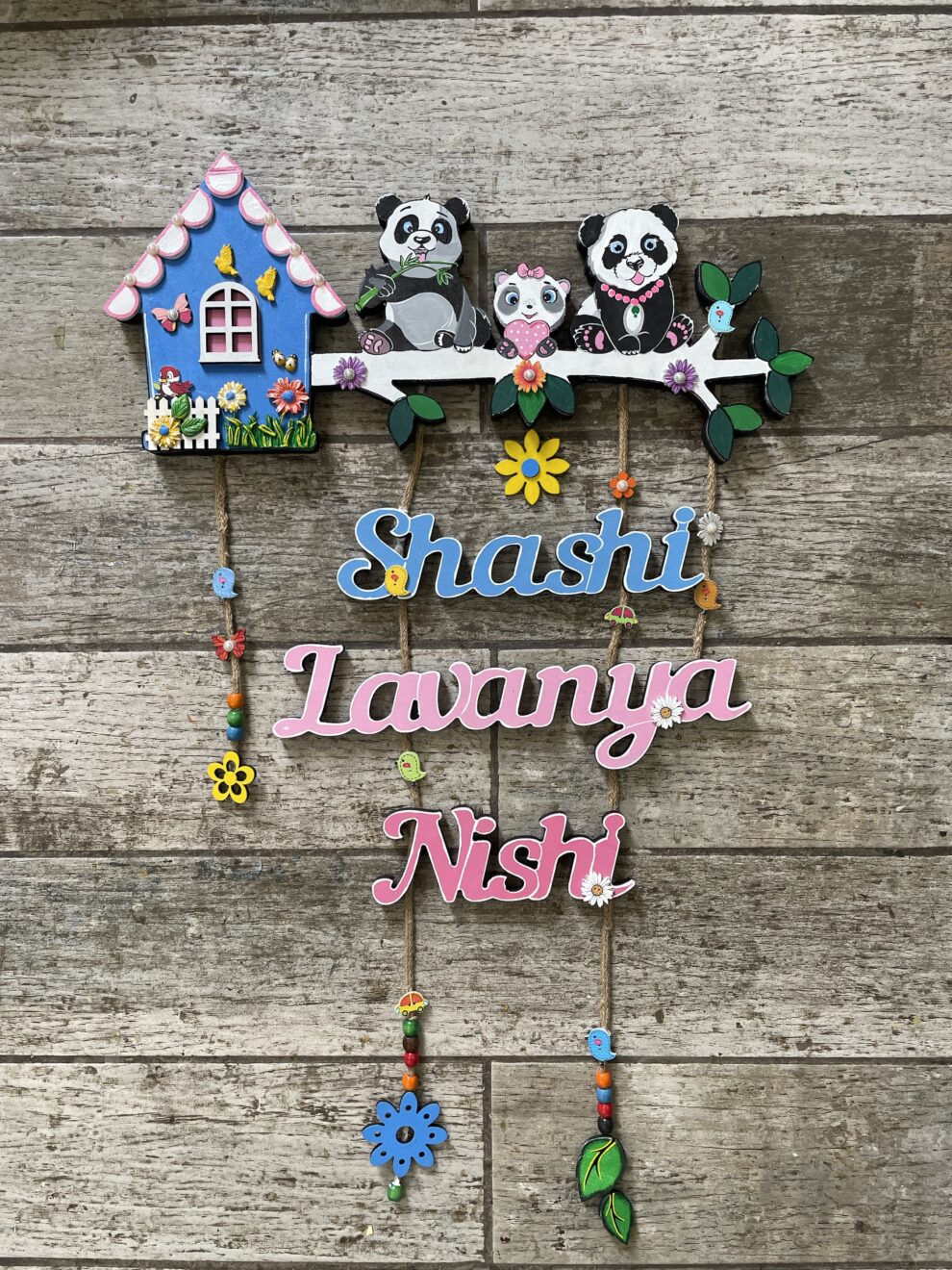 Customized Panda Family Cute Nameplate with Pet Dog