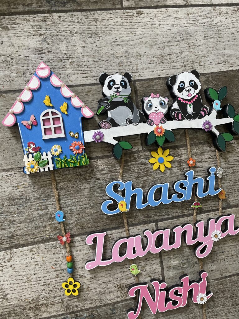 Customized Panda Family Cute Nameplate with Pet Dog